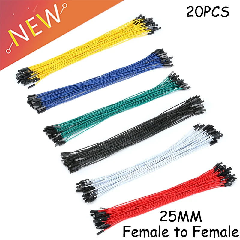 20Pcs 2.54MM 25CM Double headed Female to Female Jumper Connector Wire ...