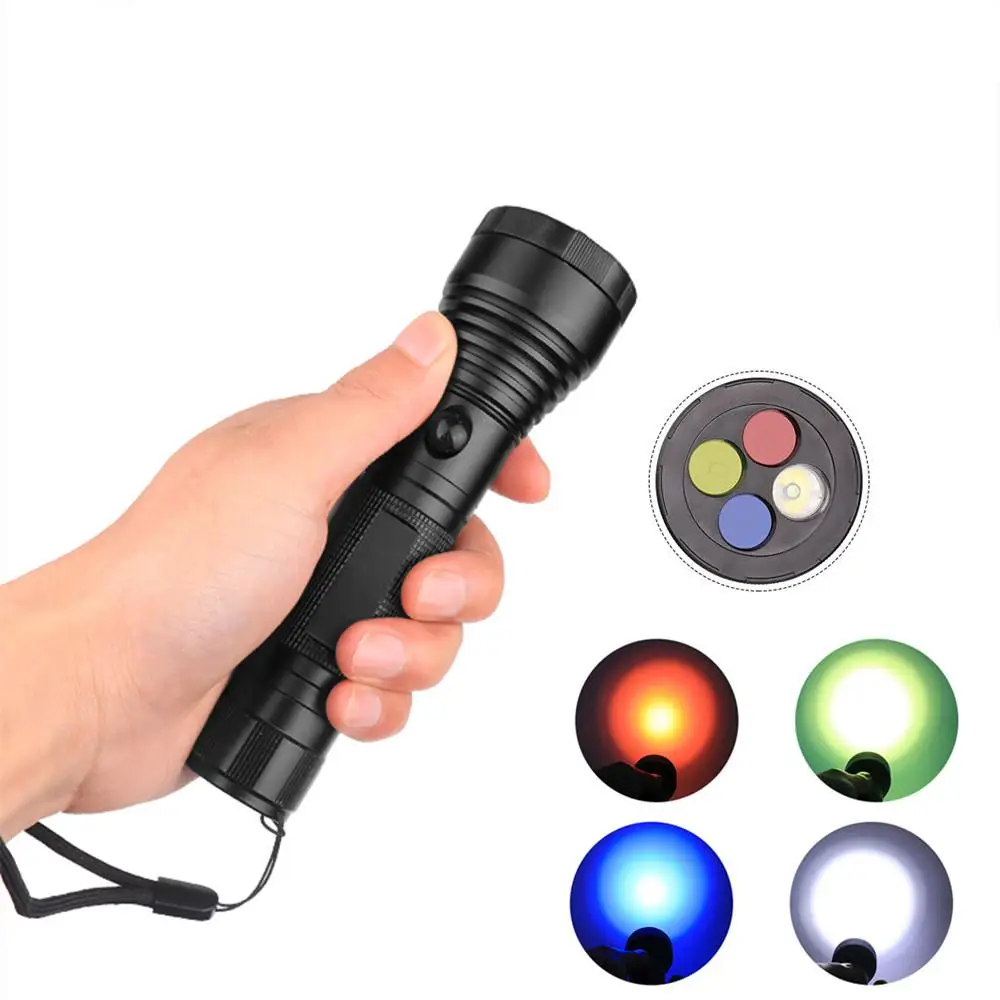 Powerful LED Flashlight 4 Colors Changing XPE LED Flash Light Outdoor ...
