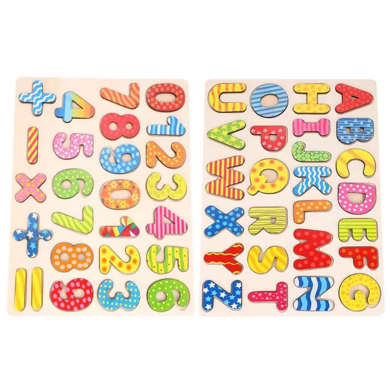 Children Puzzle Montessori Wooden Baby Math ABC Toys Hand Grab Board ...