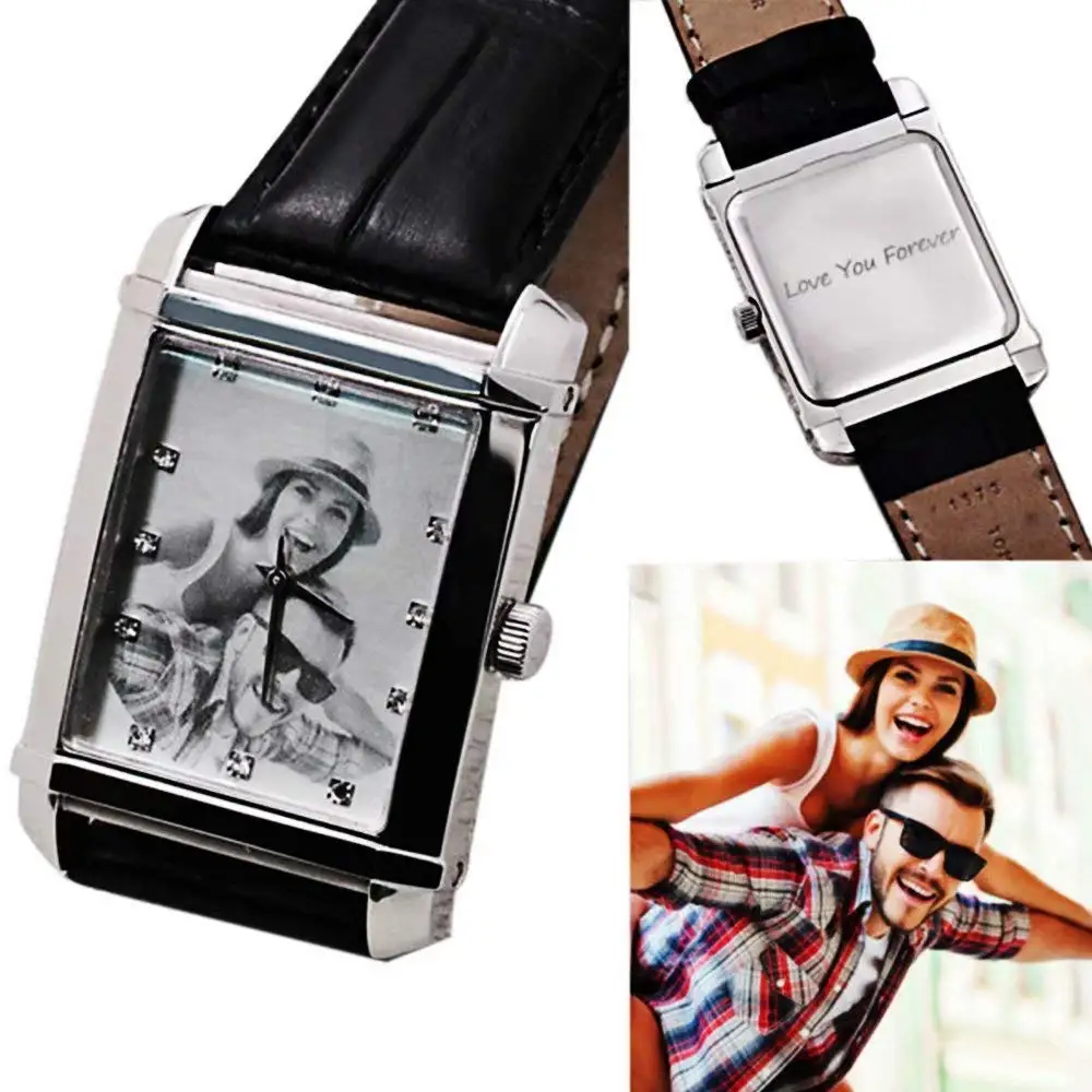 Amxiu Customized Square Picture Quartz Wrist Watch Engrave Words ...