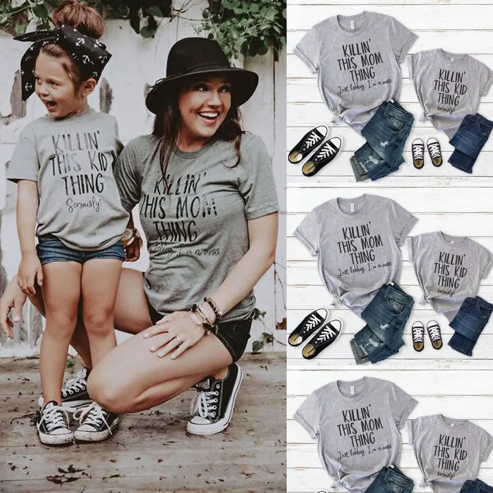 Pudcoco Mom and Me Top Clothes Kids Girls Women Matching T shirt Grays ...