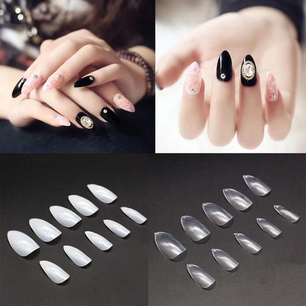 500pcs-Bag-Natural-False-Nails-Almond-Oval-Pointy-Acrylic-Full-Fake ...