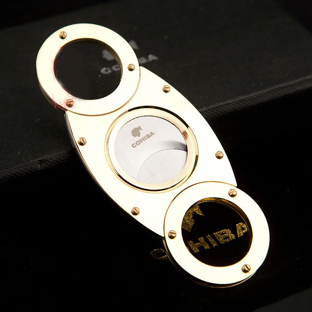 COHIBA Double Blades Stainless Steel Gold Tone Cigarette Cigar Cutter ...