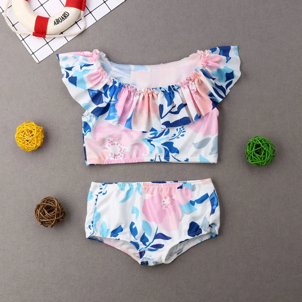 Girls Kids Swimwear Floral Print Bikini Set Swimwears Beachwear ...