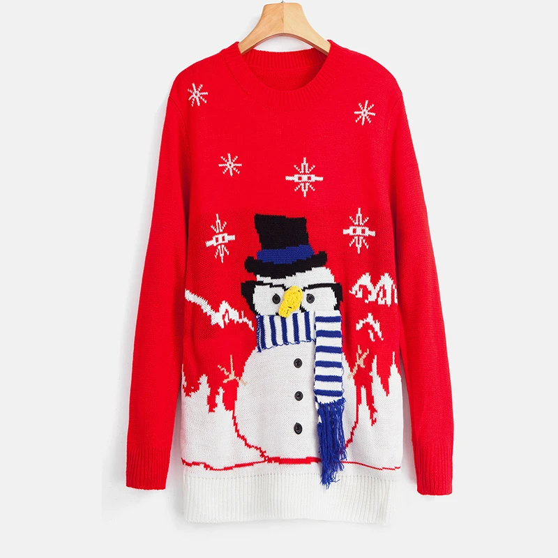 Zaful Christmas Snowman Sweater Winter Red Xmas Festival Warm Pullover