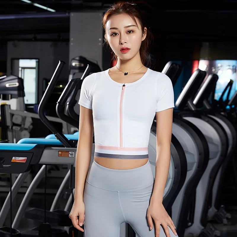 Sexy New Short Sleeve Sports Crop Tops Gym Women Yoga Cropped Top Sport ...