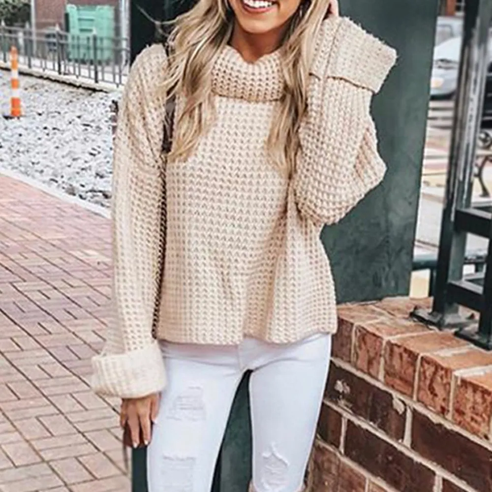 Spring Women Warm Sweater Pullovers Loose Turtleneck Knitted Sweaters ...
