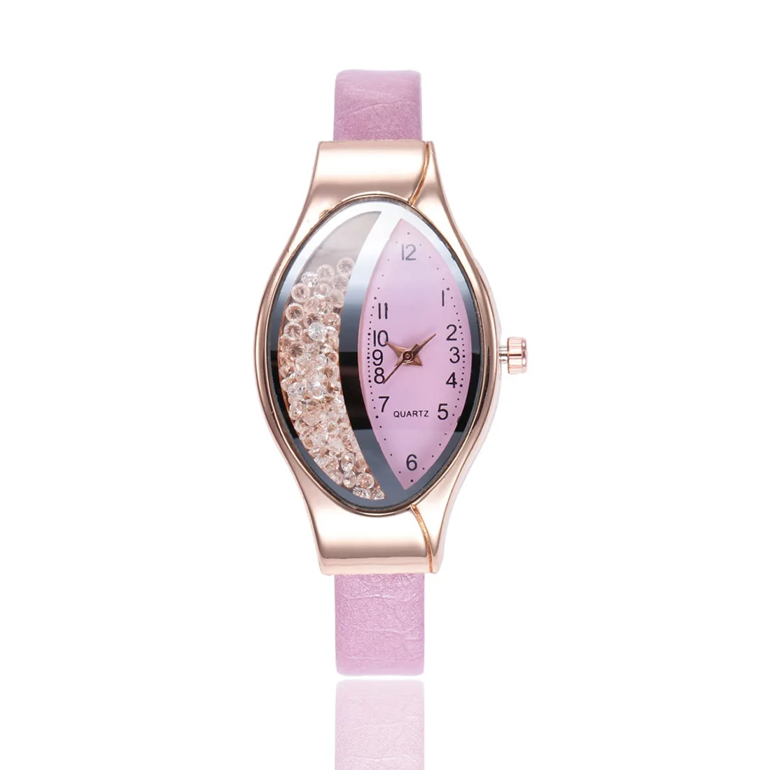 Pink Luxury Watch Women Rhinestones Glass Wristwatches Oval New Fashion ...