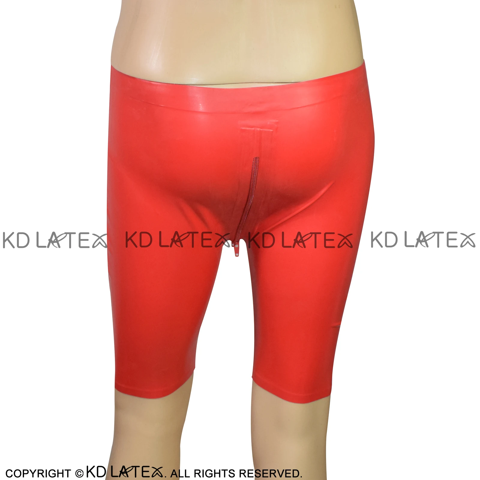 Red Sexy Latex Boxer Shorts With Crotch Zipper Rubber Boy Shorts ...