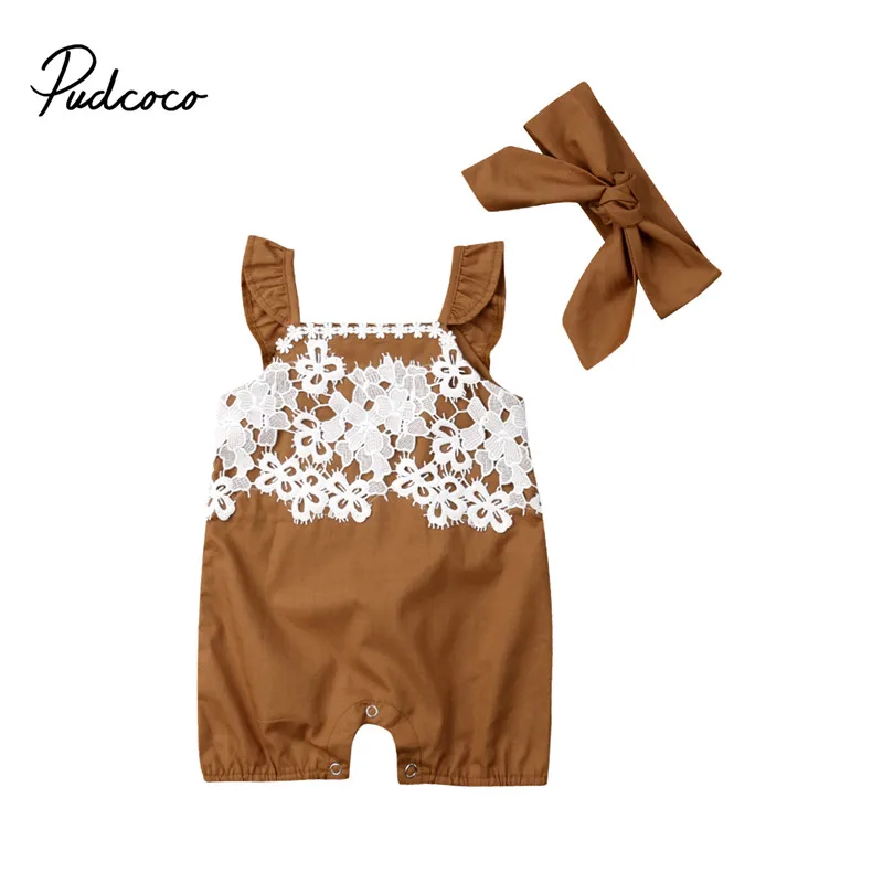 Pudcoco recién nacido moda bebé niña Bodysuits encaje sólido algodón ...