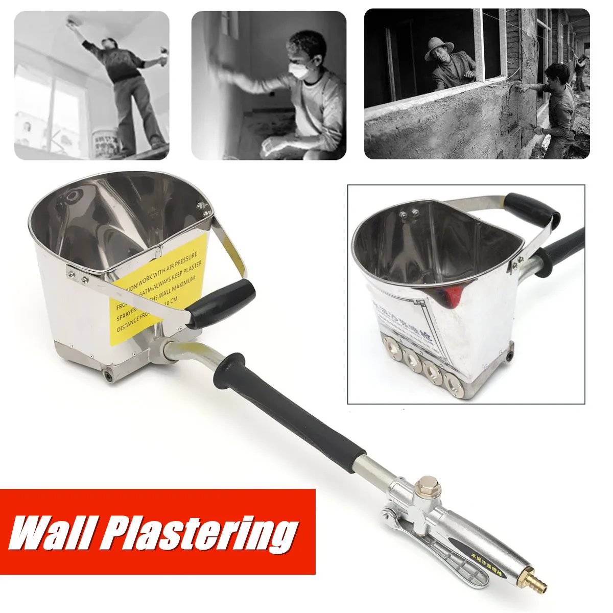 Mortar Cement Spray Guns With Hopper Bucket Wall Sprayer Stucco Plaster ...