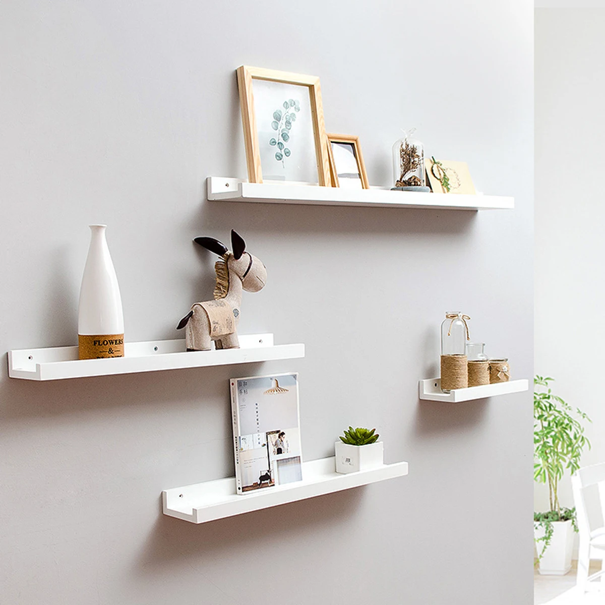 Bamboo Wall Shelf Floating Ledge Storage Wall Shelves Rack Wall Art for ...