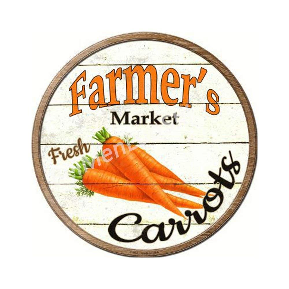 Vintage Tin Signs Farmer's Market Fresh Carrots Round Painting Retro ...