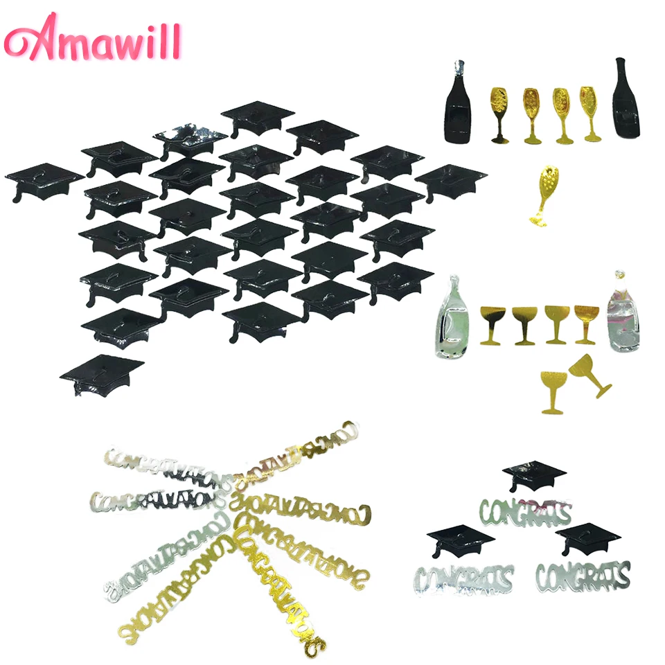 Amawill 15g/Pack Graduate Congrats Mini Hat Confetti Gold Silver Congratulation Sequin For ...