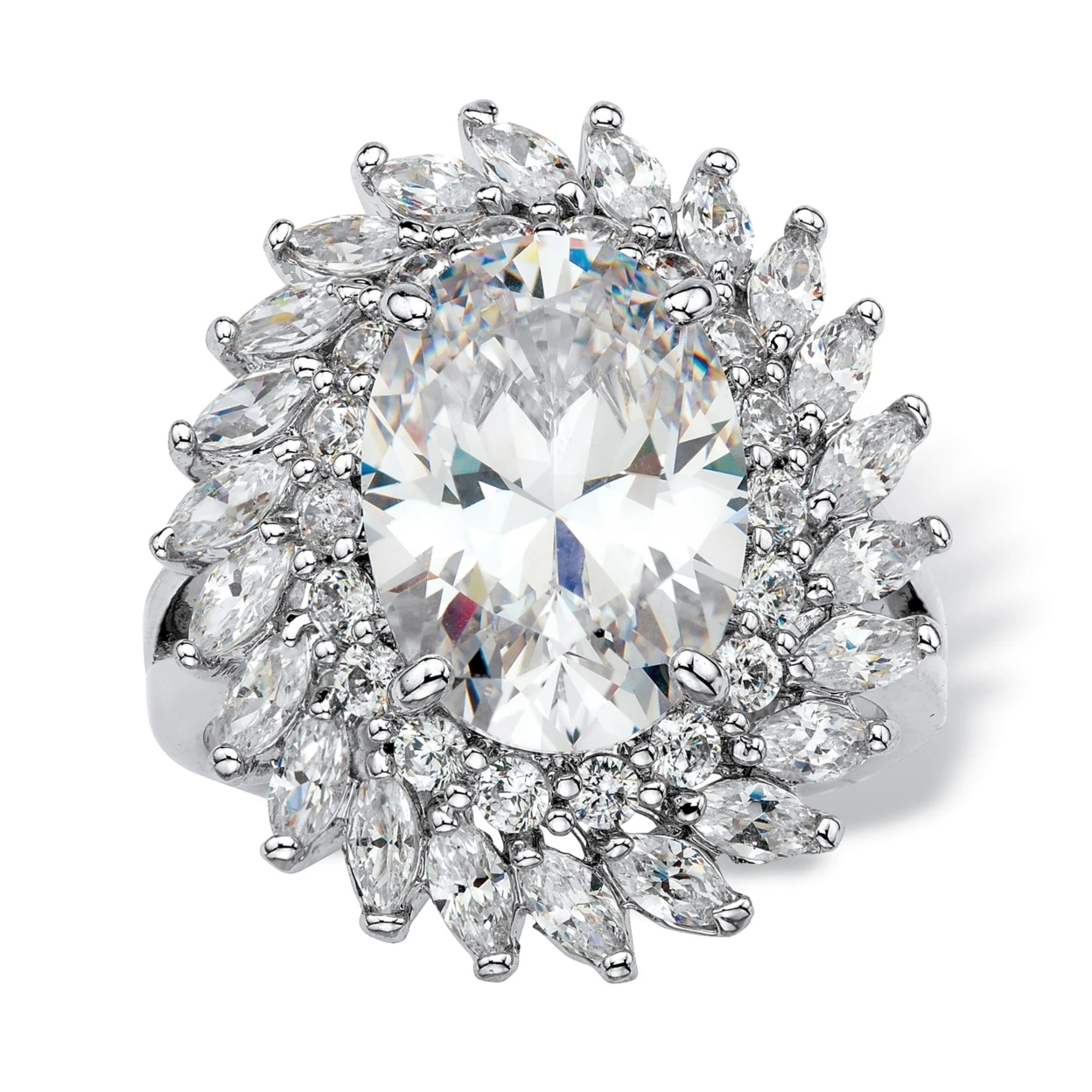 Oval Cut Cubic Zirconia Double Halo Cocktail Ring 8.60 TCW Platinum ...