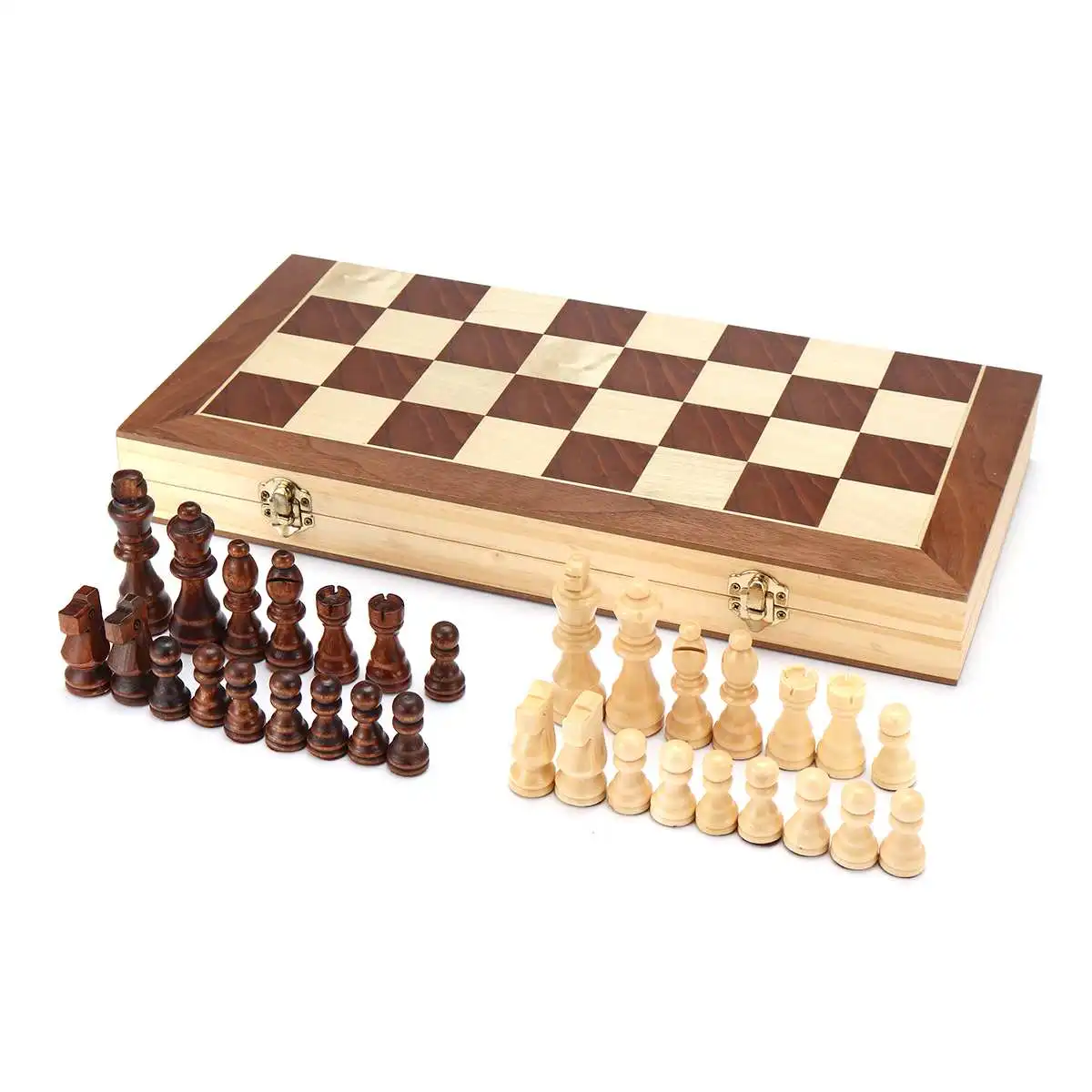 Foldable Wooden Chess Board Set Travel Games Chess Backgammon Checkers ...
