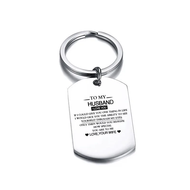Vnox Customize Key Chain TO HUSBAND Hand Polished Silver Stainless ...