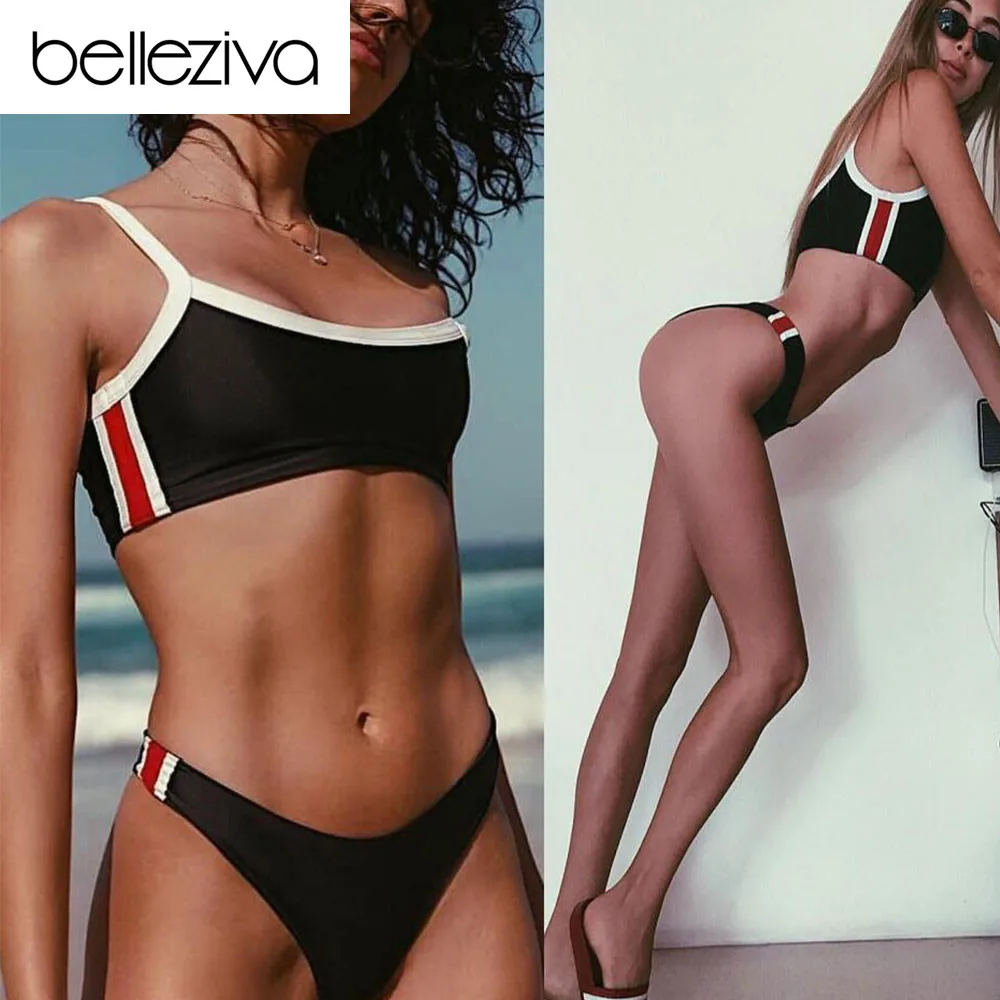 Belleziva New Sexy Patchwork Sport Bikini Set Swimwear Push Up Women