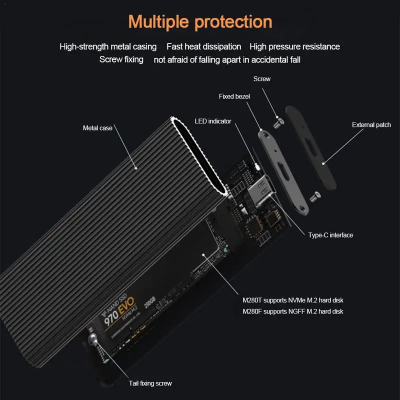 SSD Box Solid State Drive Housing Shell M.2 Mobile NVME PCIE NGFF Cover ...