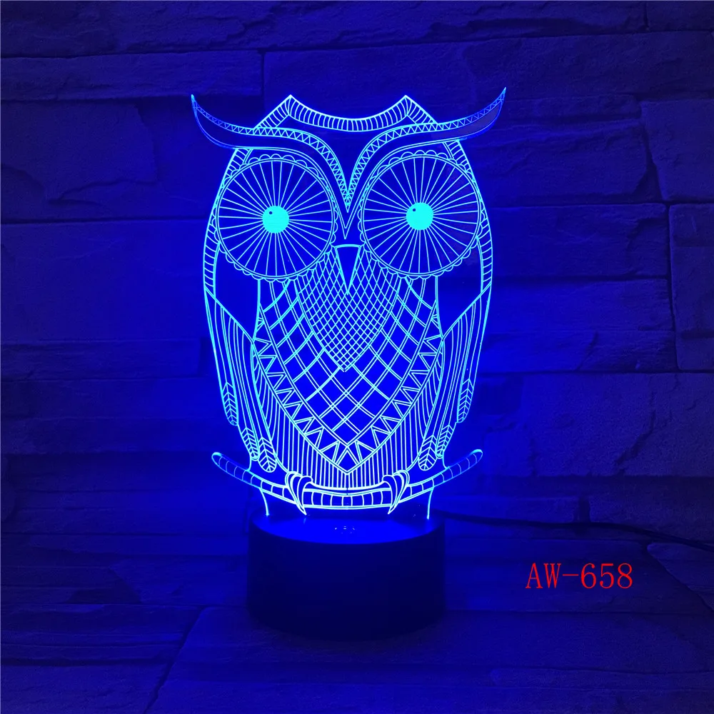 3D LED Night Lights Spiritual Owl with 7 Colors Light for Home ...