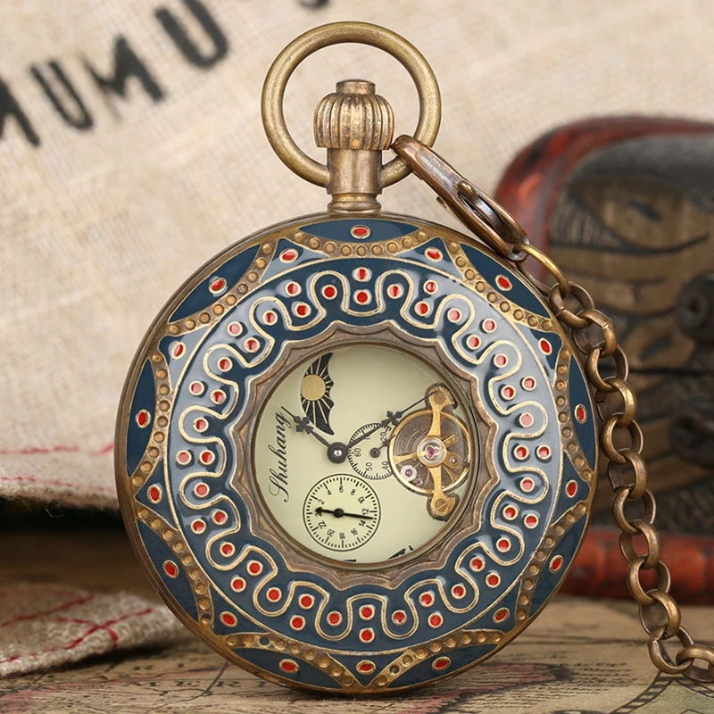 Pure-Copper-Mechanical-Retro-Large-Tourbillon-Pocket-Watch-Stylish ...