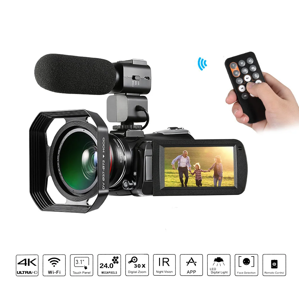 ORDRO cámara de vídeo Digital AC3 4K, videocámara DV con WiFi, 24MP, Zoom 30X, IR nocturna para ...