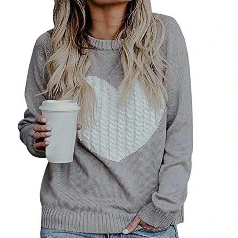 Mujeres amor corazón patrón suéter Otoño Invierno Casual manga larga ...