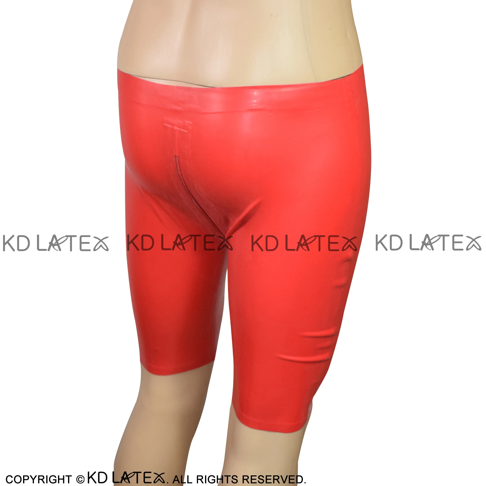 Red Sexy Latex Boxer Shorts With Crotch Zipper Rubber Boy Shorts ...