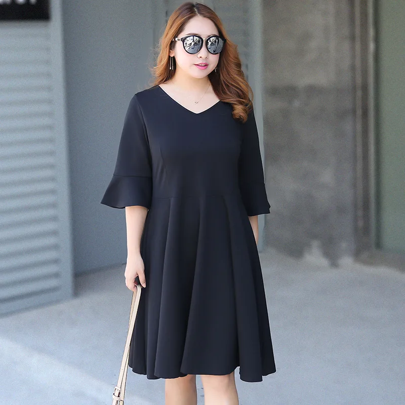 Large Size Women Dress Autumn New Black Butterfly Sleeve Clothing Plus ...
