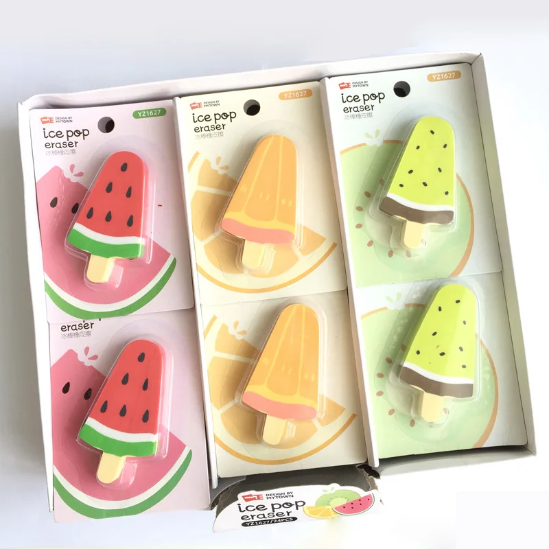 Ice Pop Erasers Cute Fruits Watermelon Orange Rubber Erasers For ...