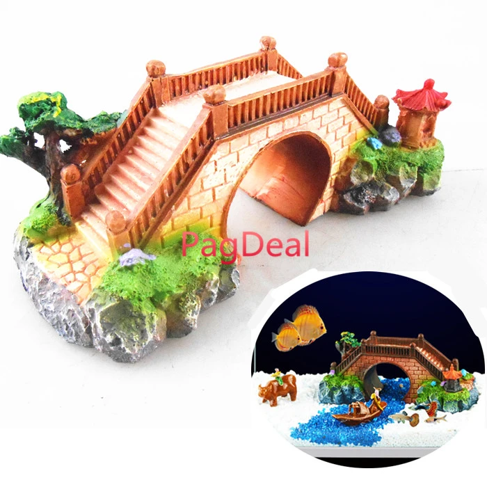 Aquarium Fish Tank Decoration Ornament Bridge Freshwater Decor Chinese ...