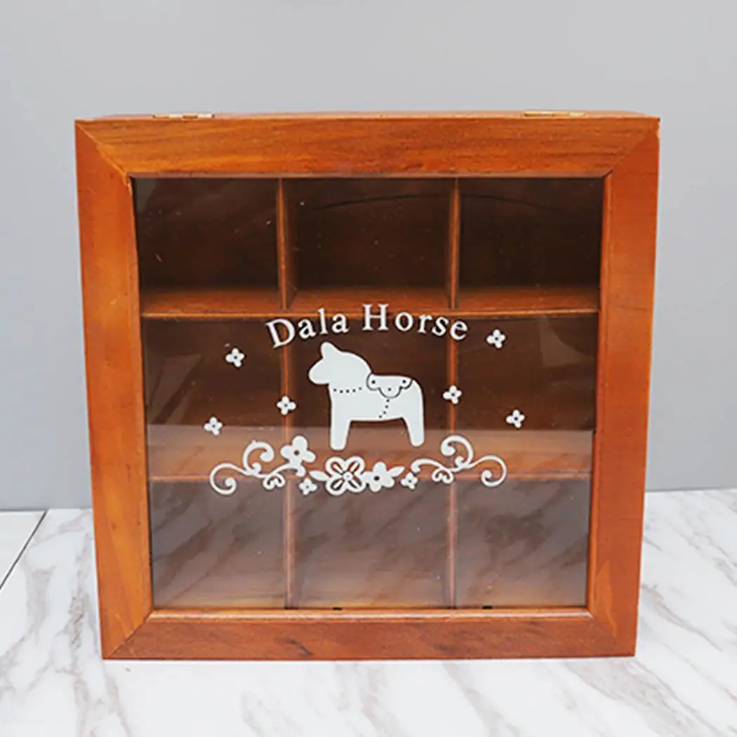 Wooden Tabletop Storage Box Square Shape Collection Case Holder ...