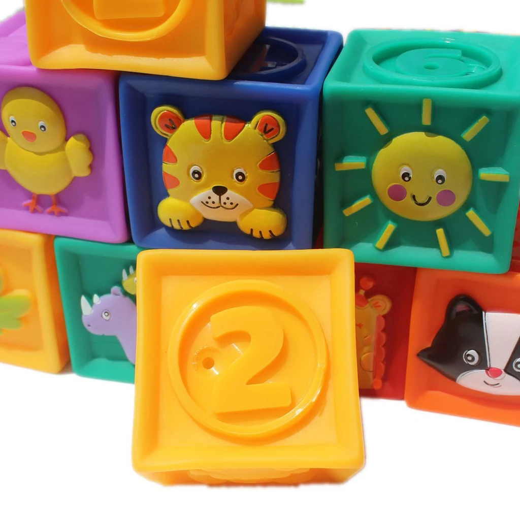 Soft Silicon Cartoon Numbers Animals Cognitive Toy Blocks Stacking ...