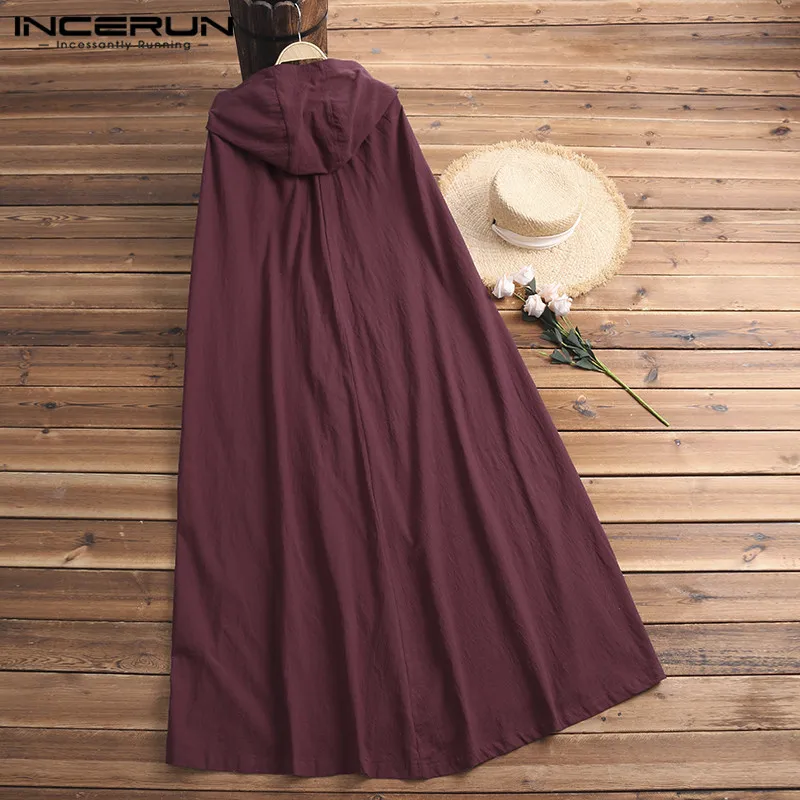 Retro Ponchos Women Capes Hooded Waterfall Long Cloak Poncho Coat ...