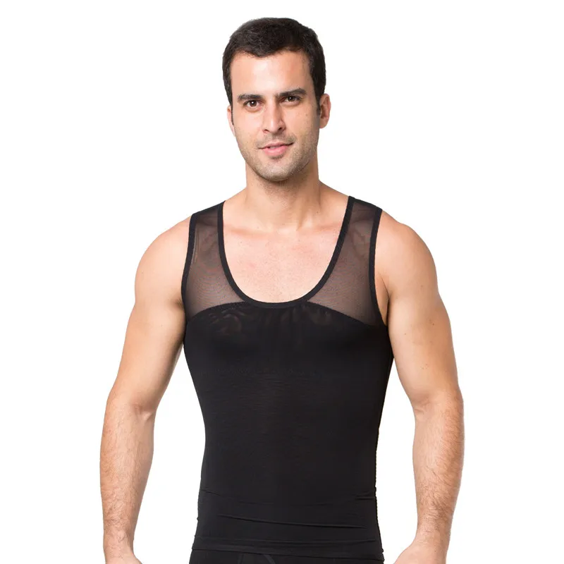 Elastic Compression Running Tank Tops Men's Black White Thin Nylon ...