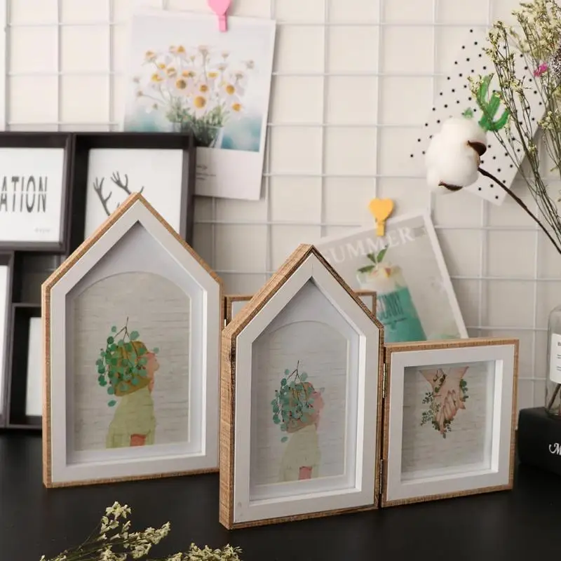 Wooden Photo Frame 2 Opening Hinged Double sided House Shape Picture ...