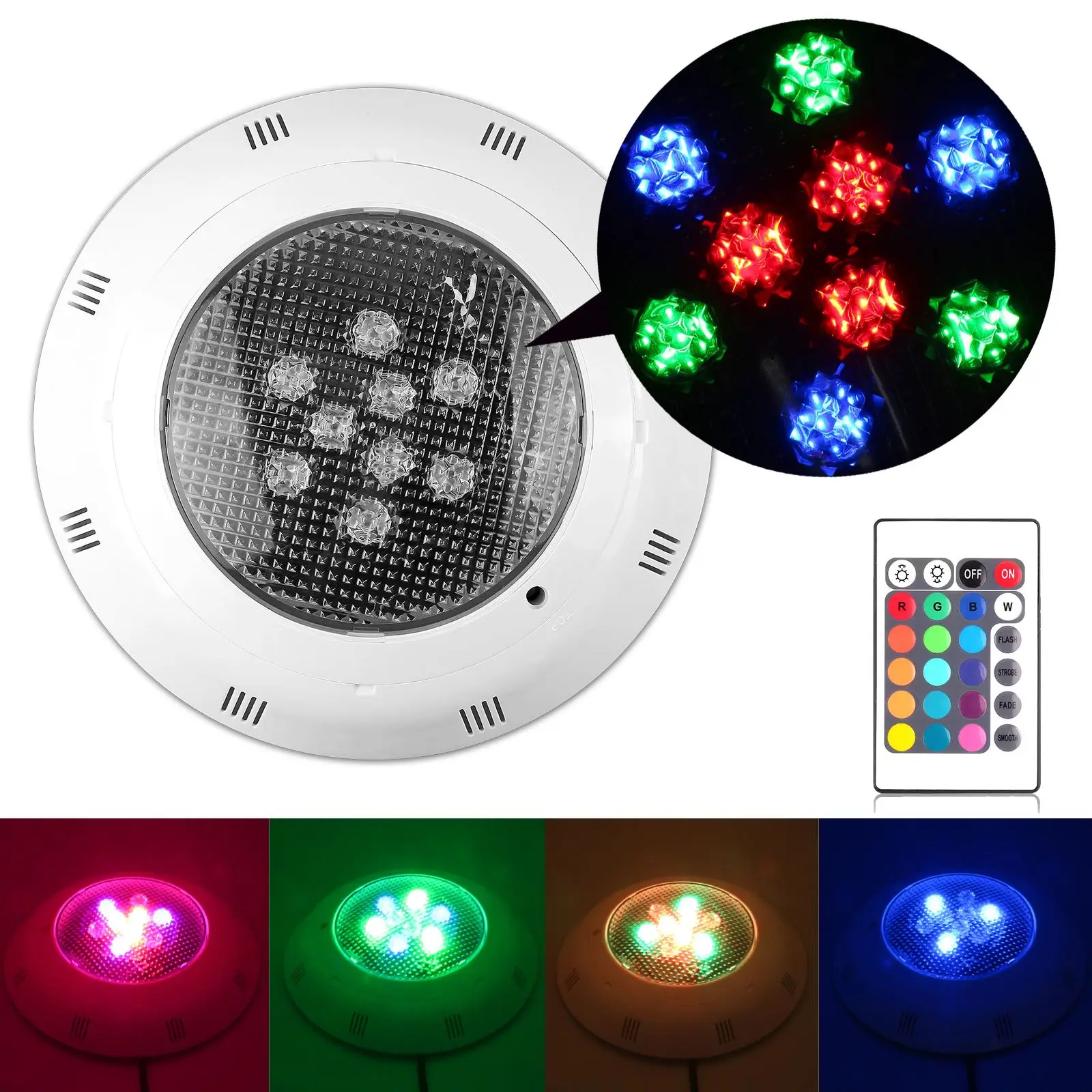 9W RGB LED 수영장 수중 조명 IP67 방수 분수 스포트라이트 램프 원격 제어 AC 12V 고품질|LED 수중 전등 ...