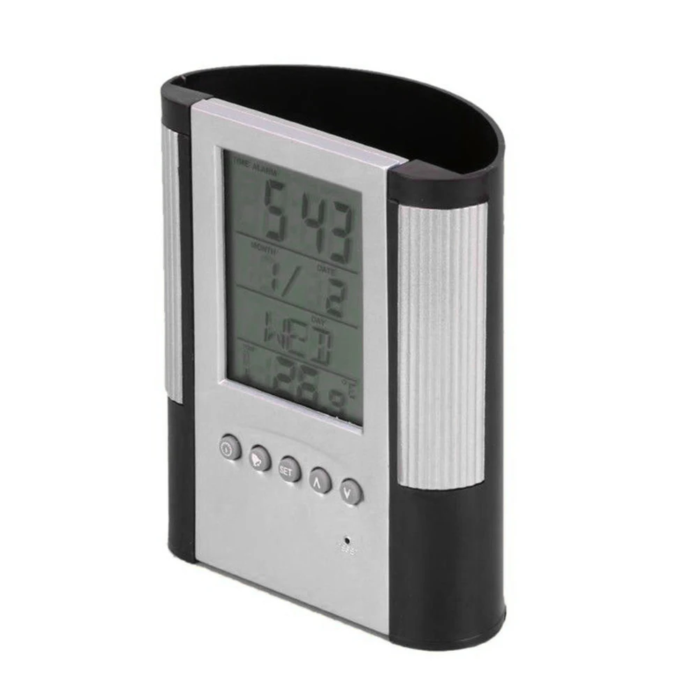 Pen Holder Container Pencil Alarm Clock LCD Digital Calendar ...