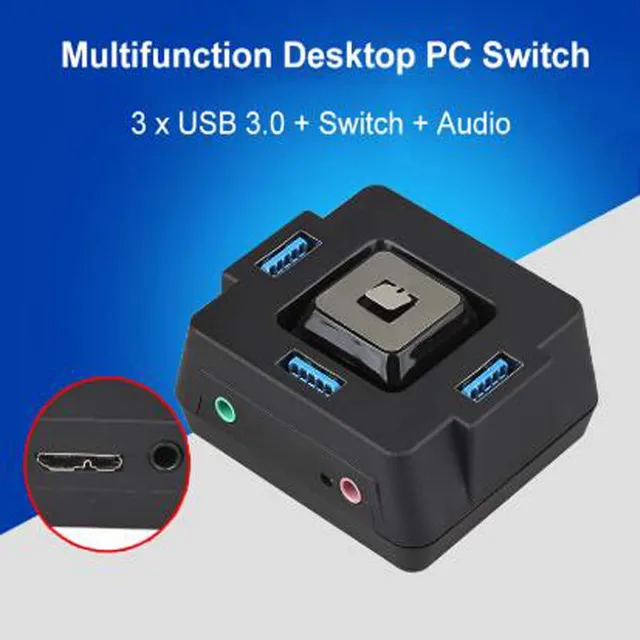 Multifunction Desktop PC Switch 3 Port USB 3.0 With Audio Sould ...