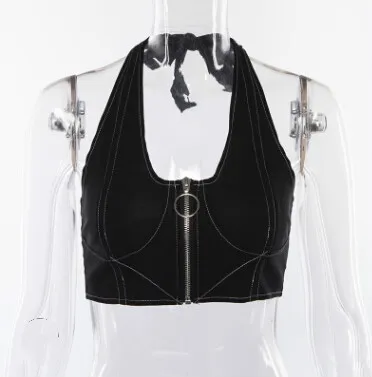 Women Ladies Casual Zipper Slim Tank Top Ladies Crop Top Sleeveless ...
