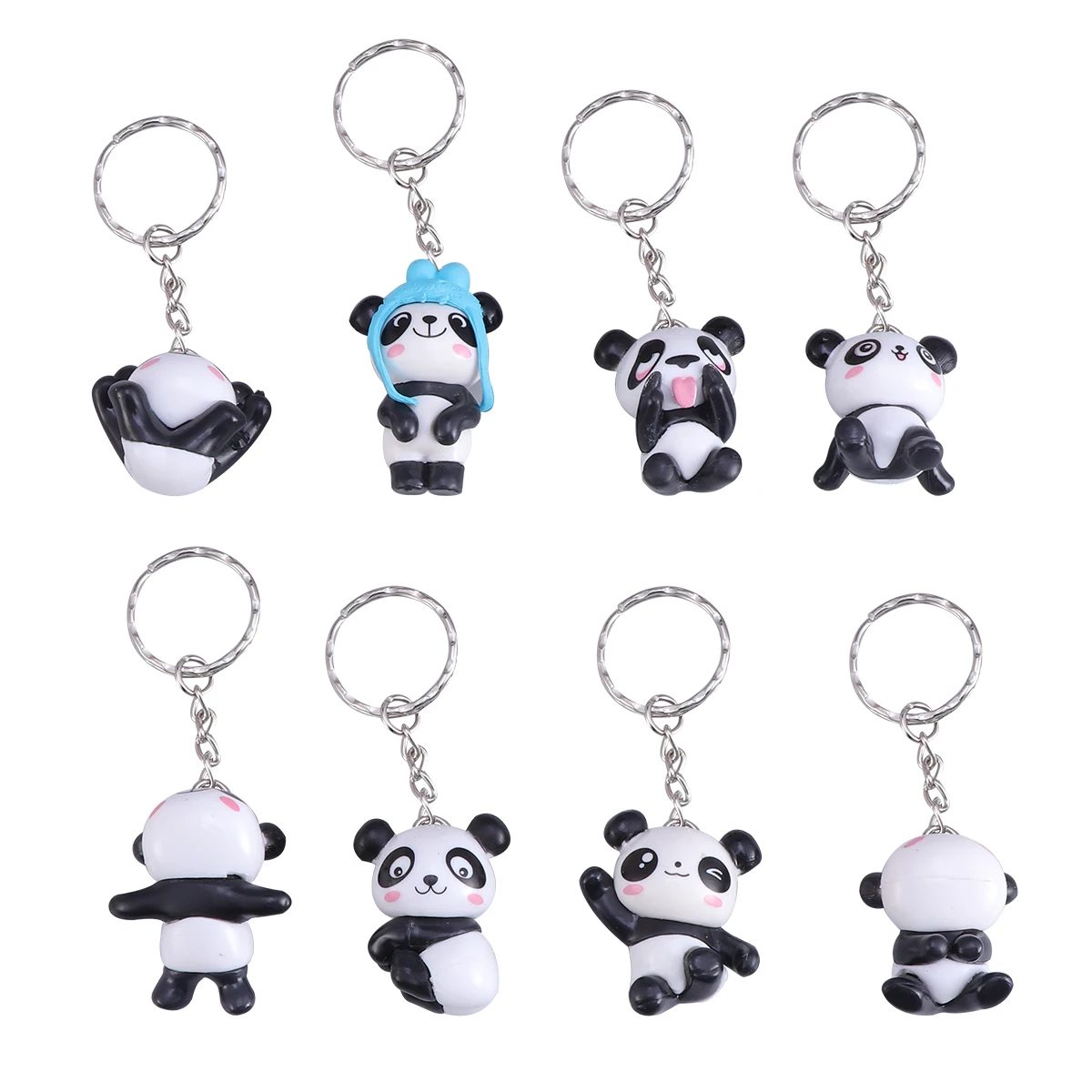 8Pc Cute Keychain Cartoon Panda Design PVC Hanging Keyring Handbag ...