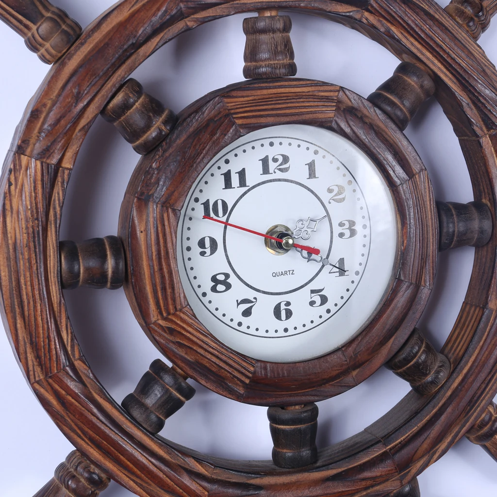 Vintage Wooden Ship Steering Wheel Shaped Clock Decorative Clock Wall ...