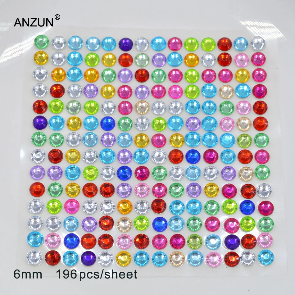 6mm 196pcs/sheet 3 Sheets/lot Self Adhesive Diamante Stick On ...