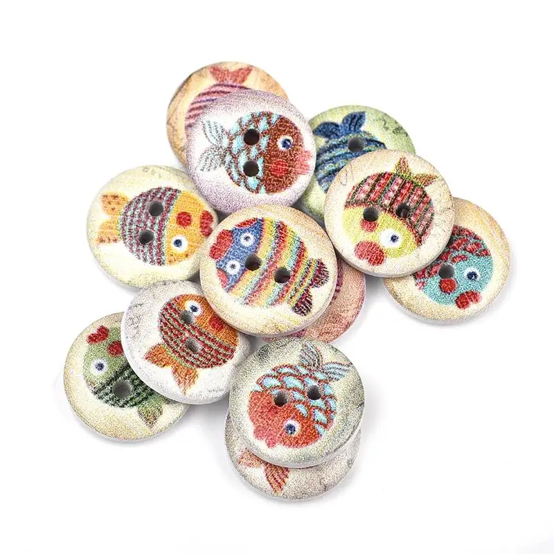 New 50pcs Colorful Fish Round Shaped Wooden Button 2 Holes Sewing ...