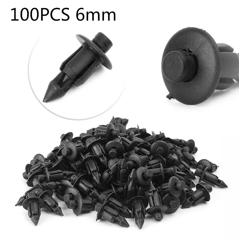 100pcs-Car-6mm-Black-Panel-Rivet-Fasteners-Push-Pin-Clips-Kit-Plastic ...