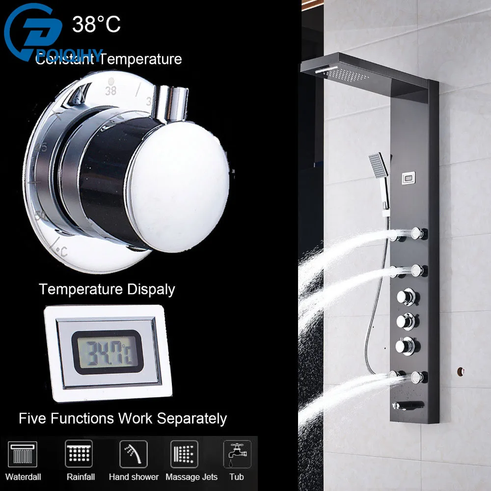 Waterall Rain Shower Set Panle LED ORB Stainless Steel Thermostatic ...