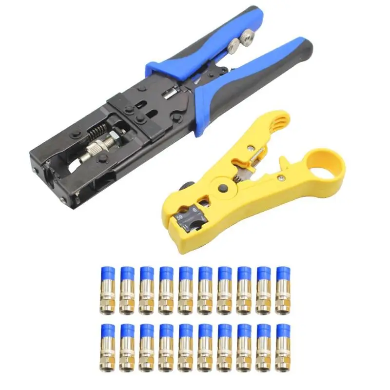 F/BNC/RCA Type Compression Crimper Stripper Pliers Hand Tool Set Rotary ...