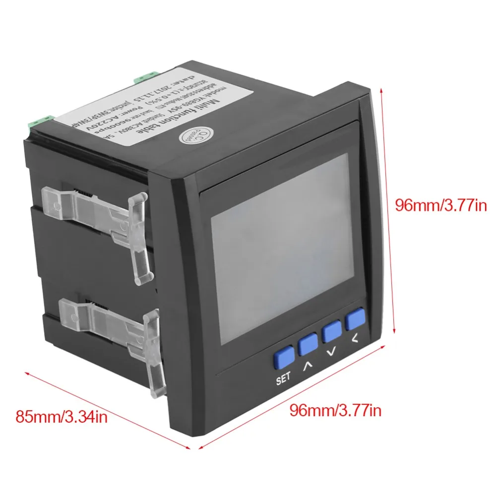 Black Multifunction Power Meter 3-Phase Electric Current Voltage ...