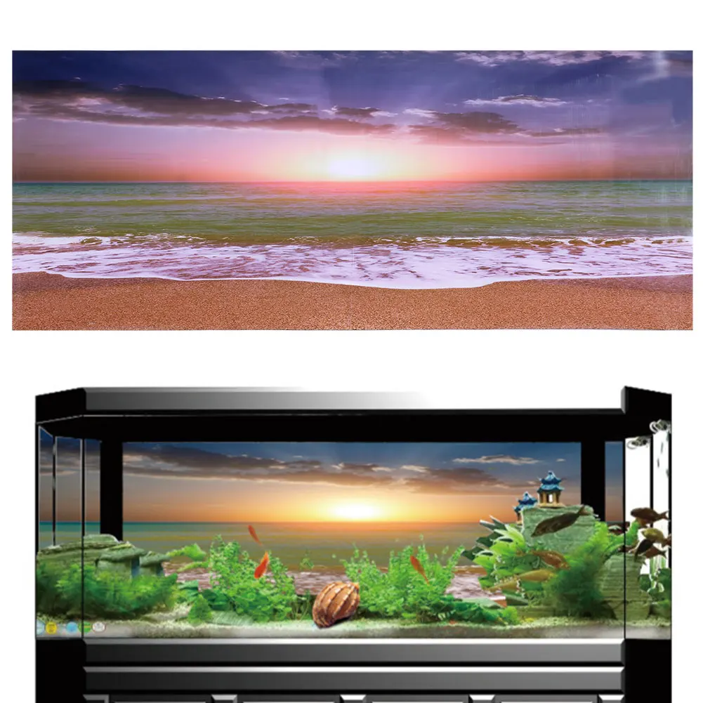 Aquarium-ornaments-3D-Effect-Adhesive-Beach-Sunset-Poster-for-Aquarium ...