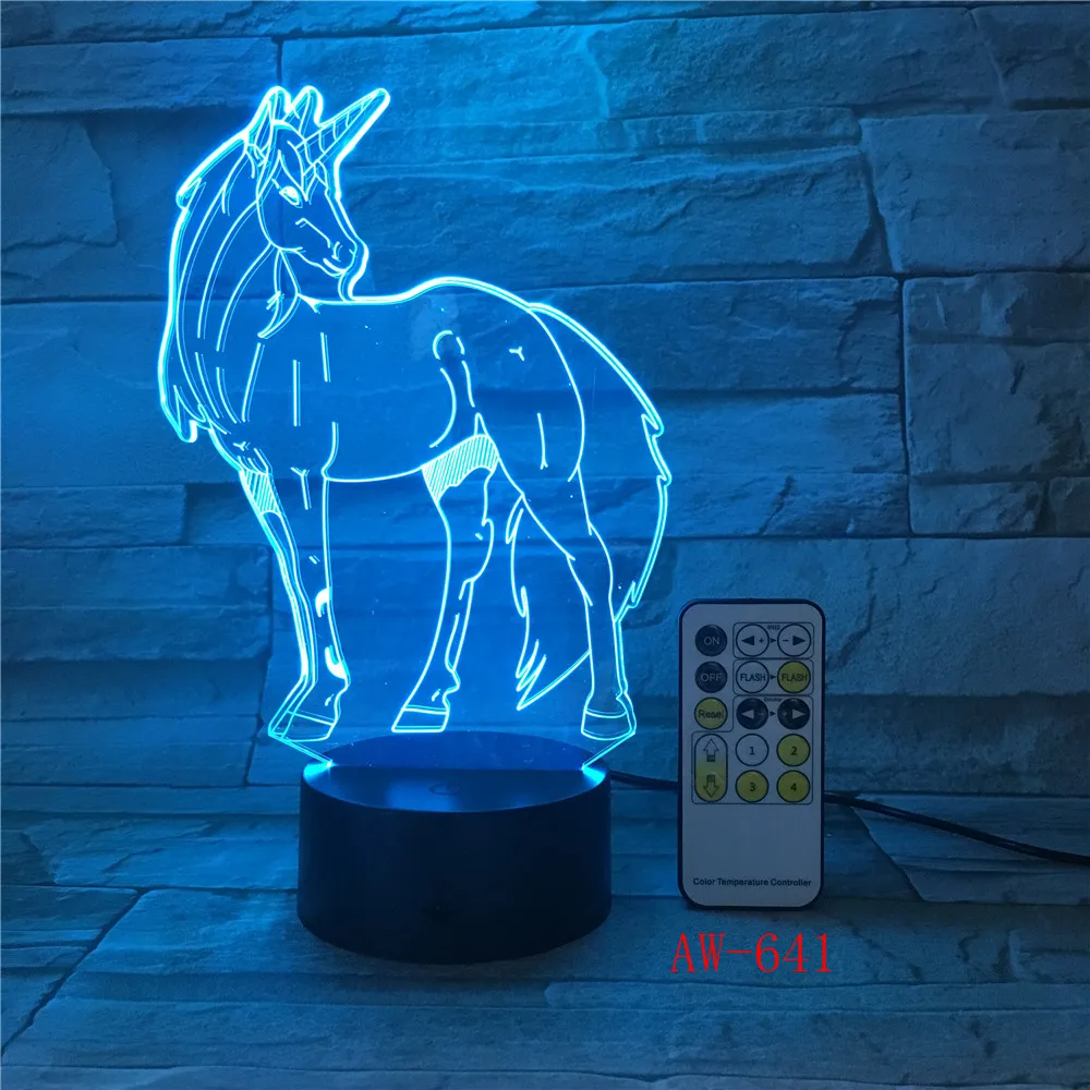 Unicorn Romantic Gift 3d Led Table Lamp 7 Color Change Night Light Room ...